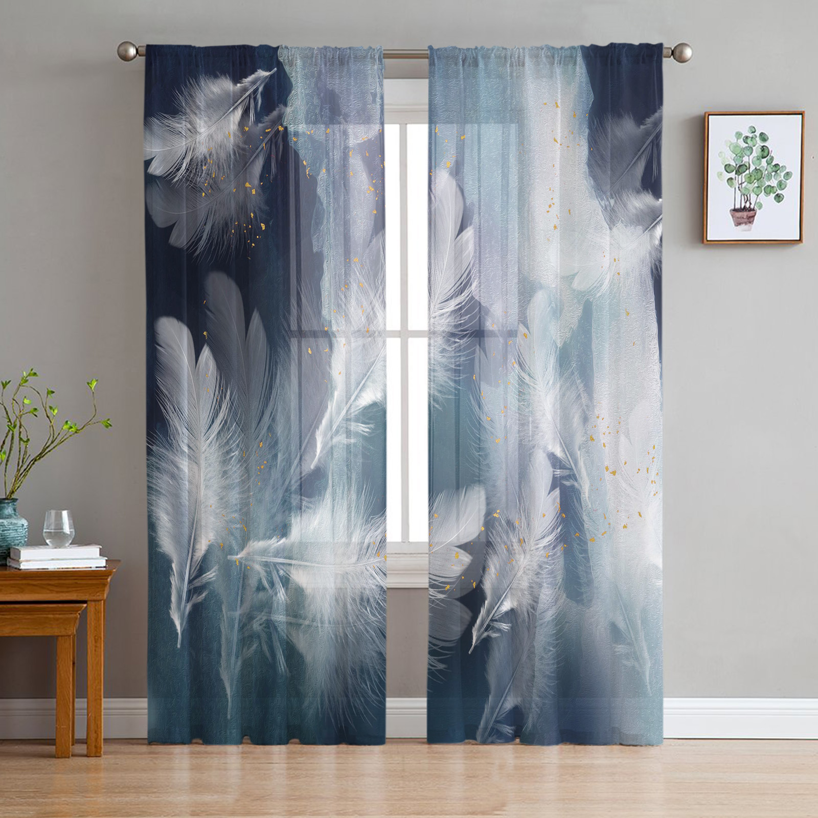 Peacock Feather Gradient Dot Sheer Curtains for Living Room The Bedroom ...