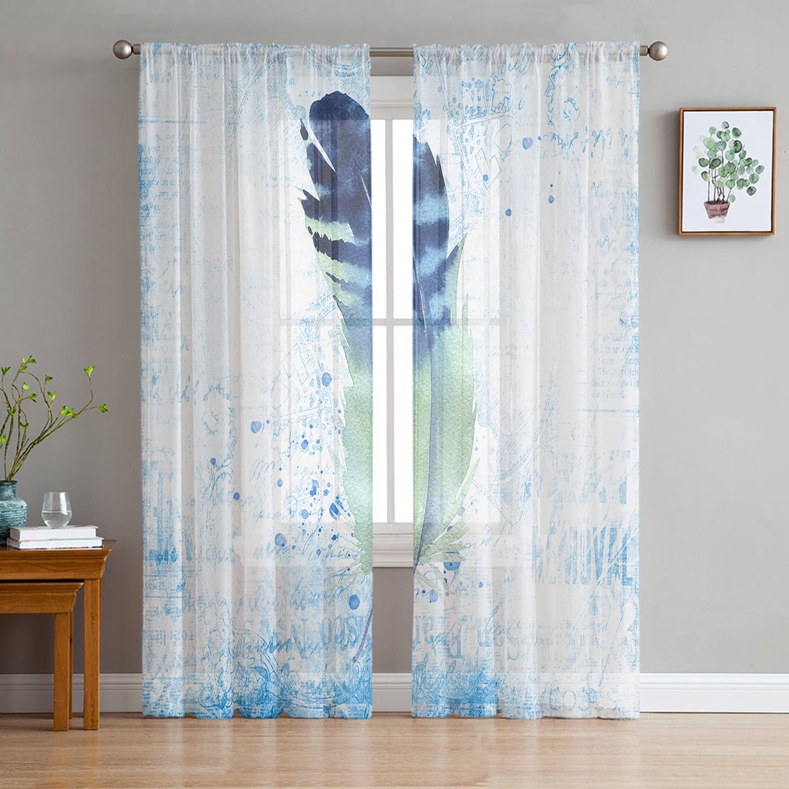 Peacock Feather Gradient Dot Sheer Curtains for Living Room The Bedroom ...