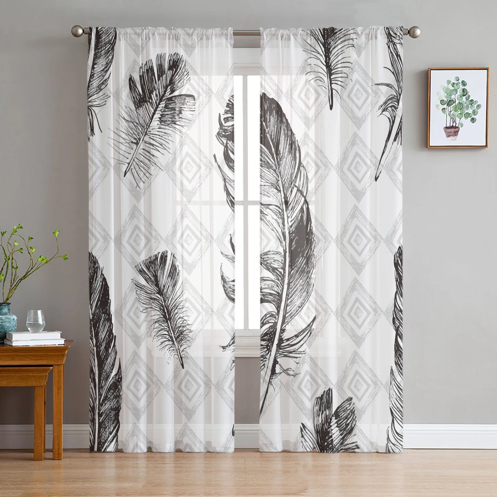 Peacock Feather Gradient Dot Sheer Curtains for Living Room The Bedroom ...