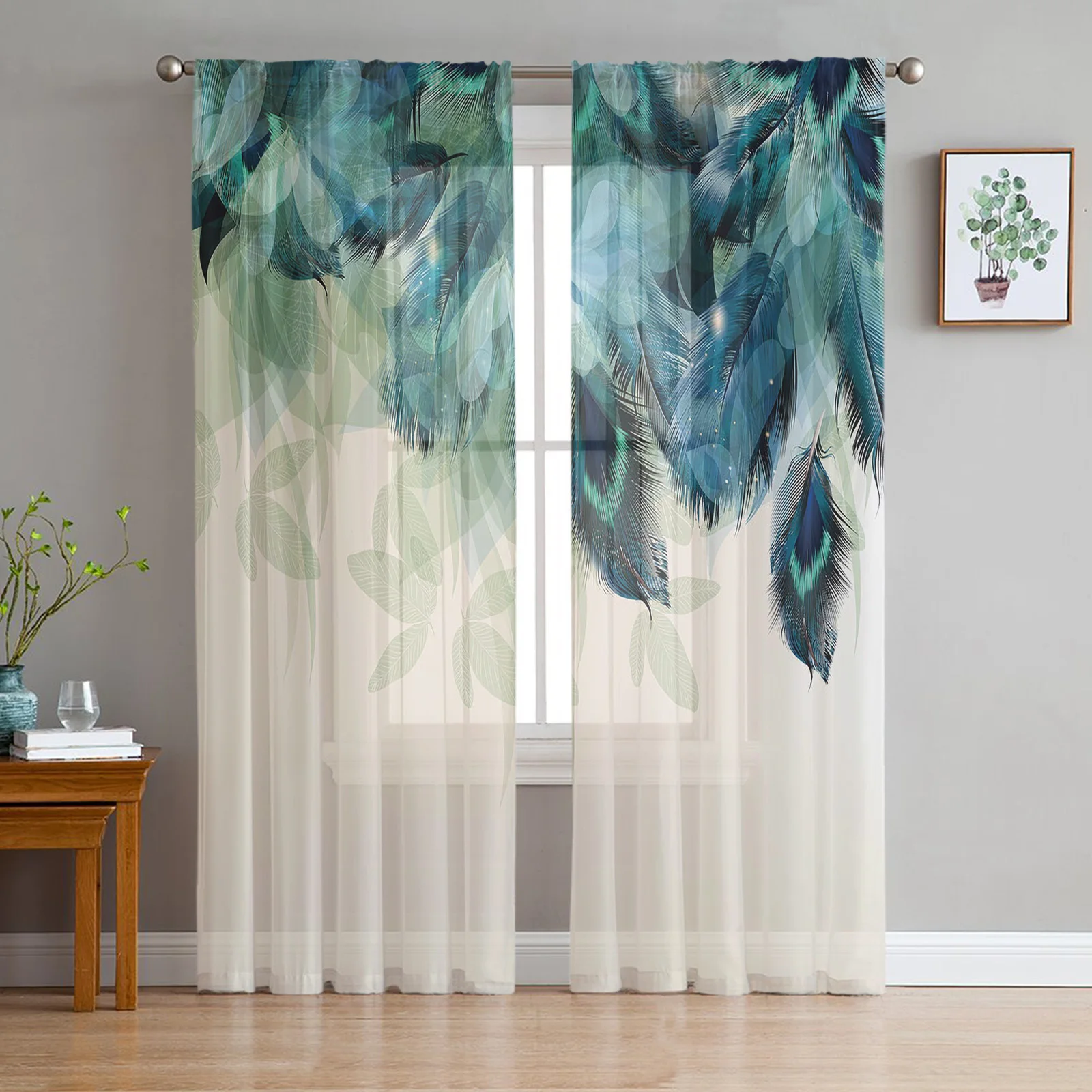 Peacock Feather Gradient Dot Sheer Curtains for Living Room The Bedroom ...
