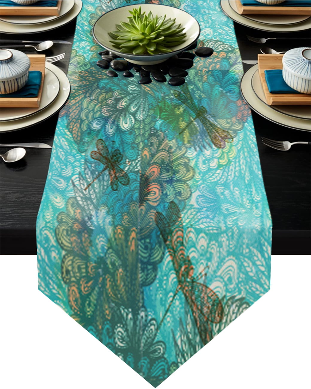 Peacock Feather Gradient Table Runner for Dining Table Party r Anti ...