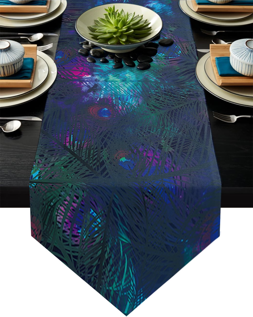 Peacock Feather Gradient Table Runner for Dining Table Party r Anti ...