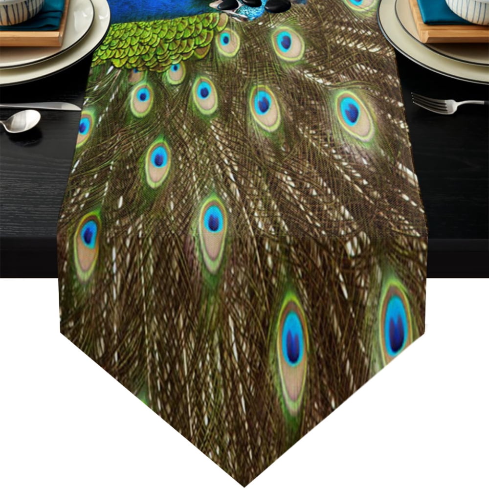 Peacock Feather Gradient Table Runner for Dining Table Party r Anti ...