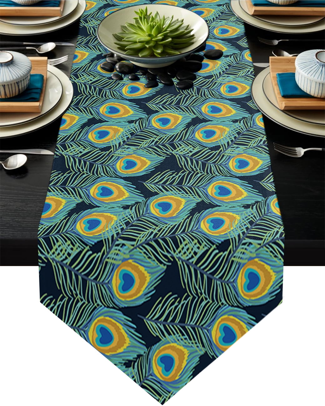 Peacock Feather Gradient Table Runner for Dining Table Party r Anti ...