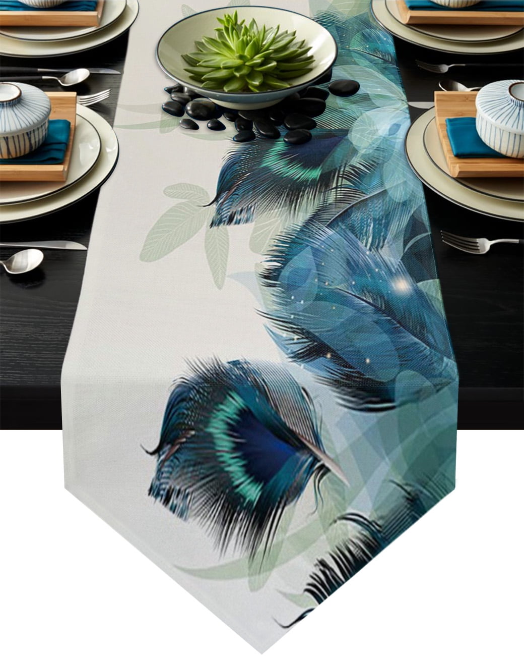 Peacock Feather Gradient Table Runner for Dining Table Party r Anti ...