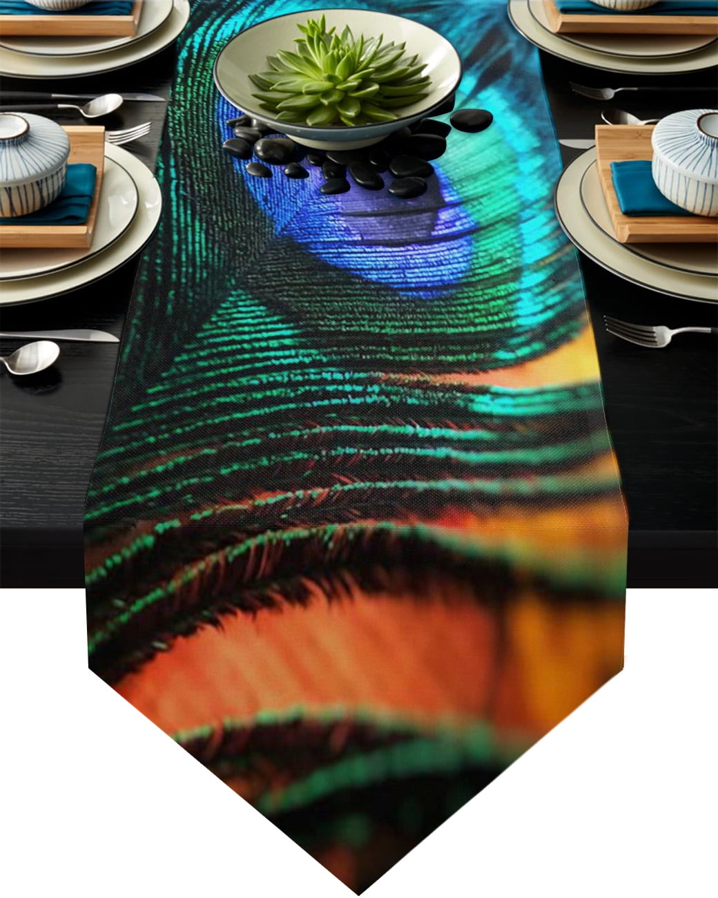 Peacock Feather Gradient Table Runner for Dining Table Party r Anti ...