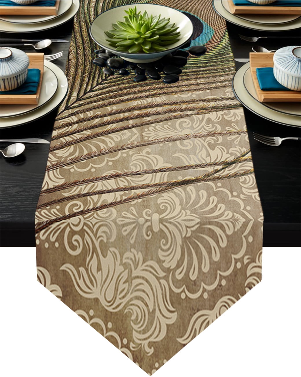 Peacock Feather Gradient Table Runner for Dining Table Party r Anti ...
