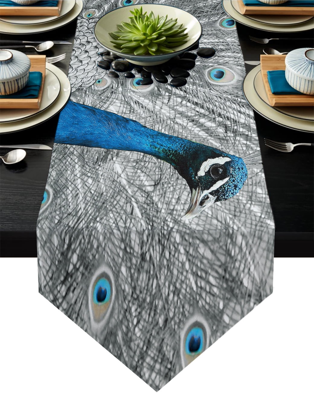 Peacock Feather Gradient Table Runner for Dining Table Party r Anti ...