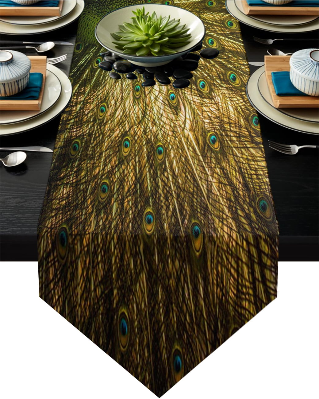 Peacock Feather Gradient Table Runner for Dining Table Party r Anti ...