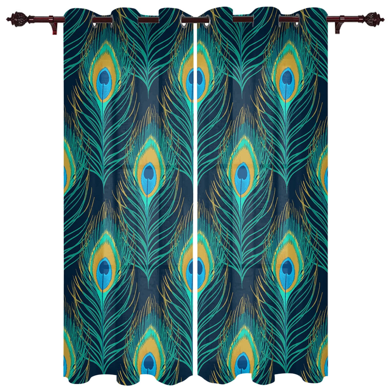 Peacock Feather Green Valance Window Curtains For Living Room Bedroom ...