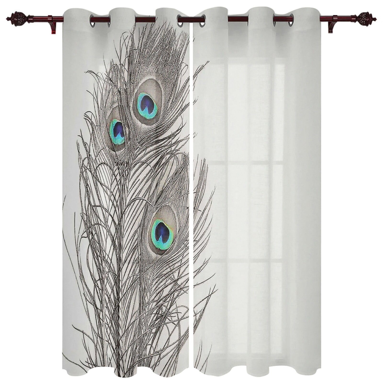 Peacock Feather Green Valance Window Curtains For Living Room Bedroom ...