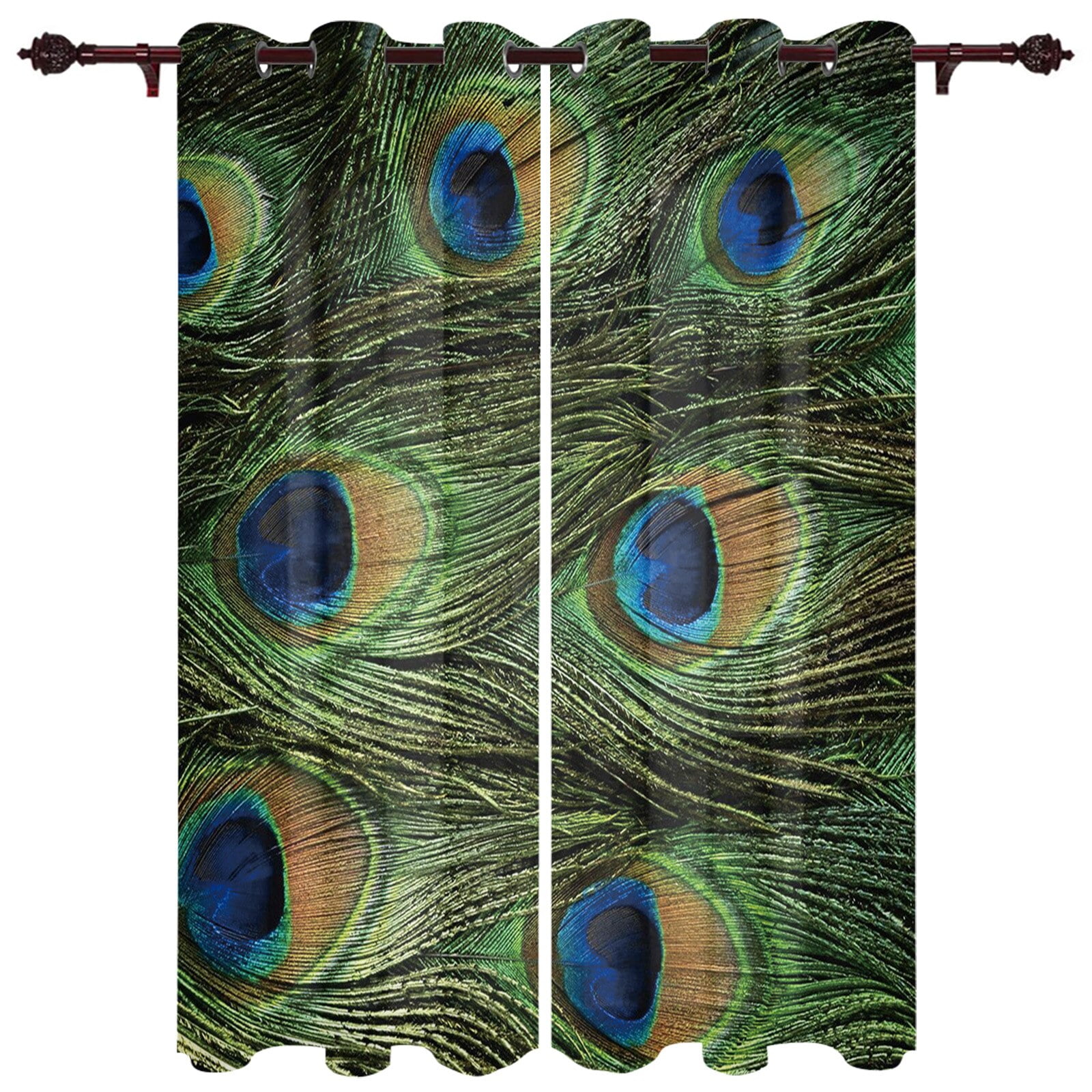 Peacock Feather Green Valance Window Curtains For Living Room Bedroom ...
