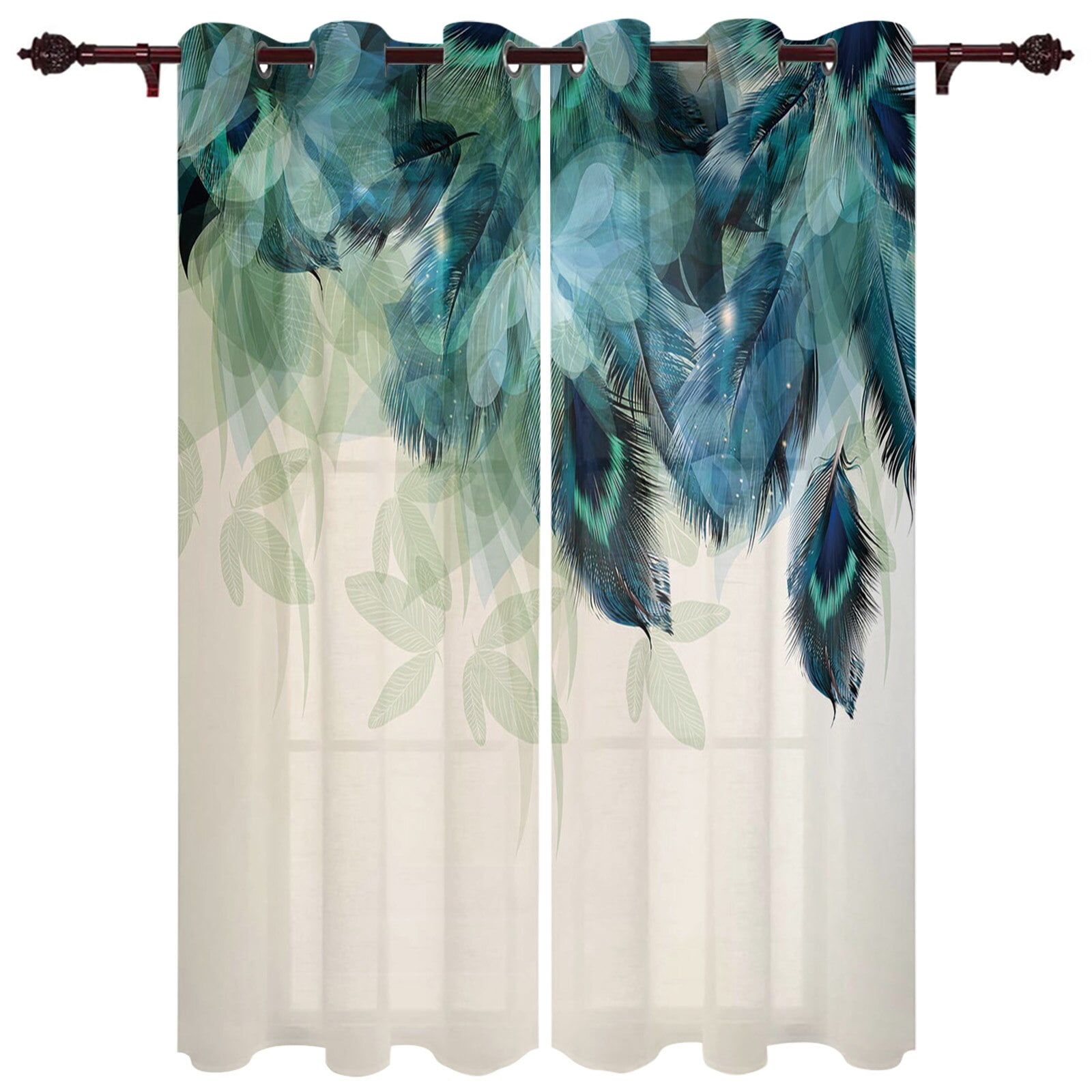 Peacock Feather Green Valance Window Curtains For Living Room Bedroom ...