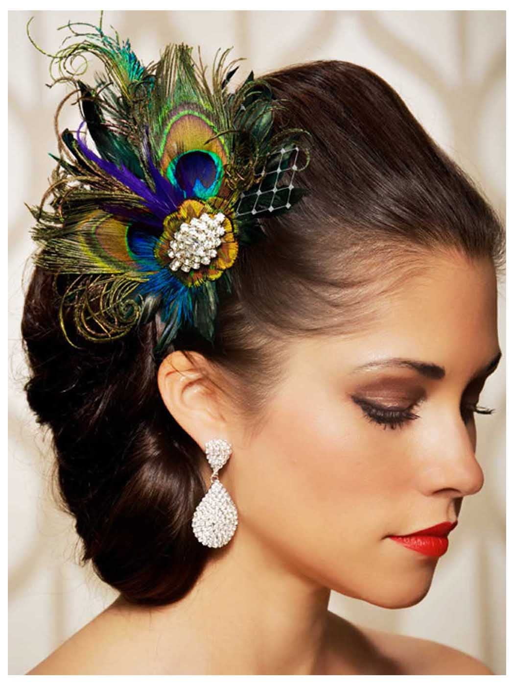 Peacock Feather Hair Clip Peacock Fascinator with Rhinestone 1920s ...