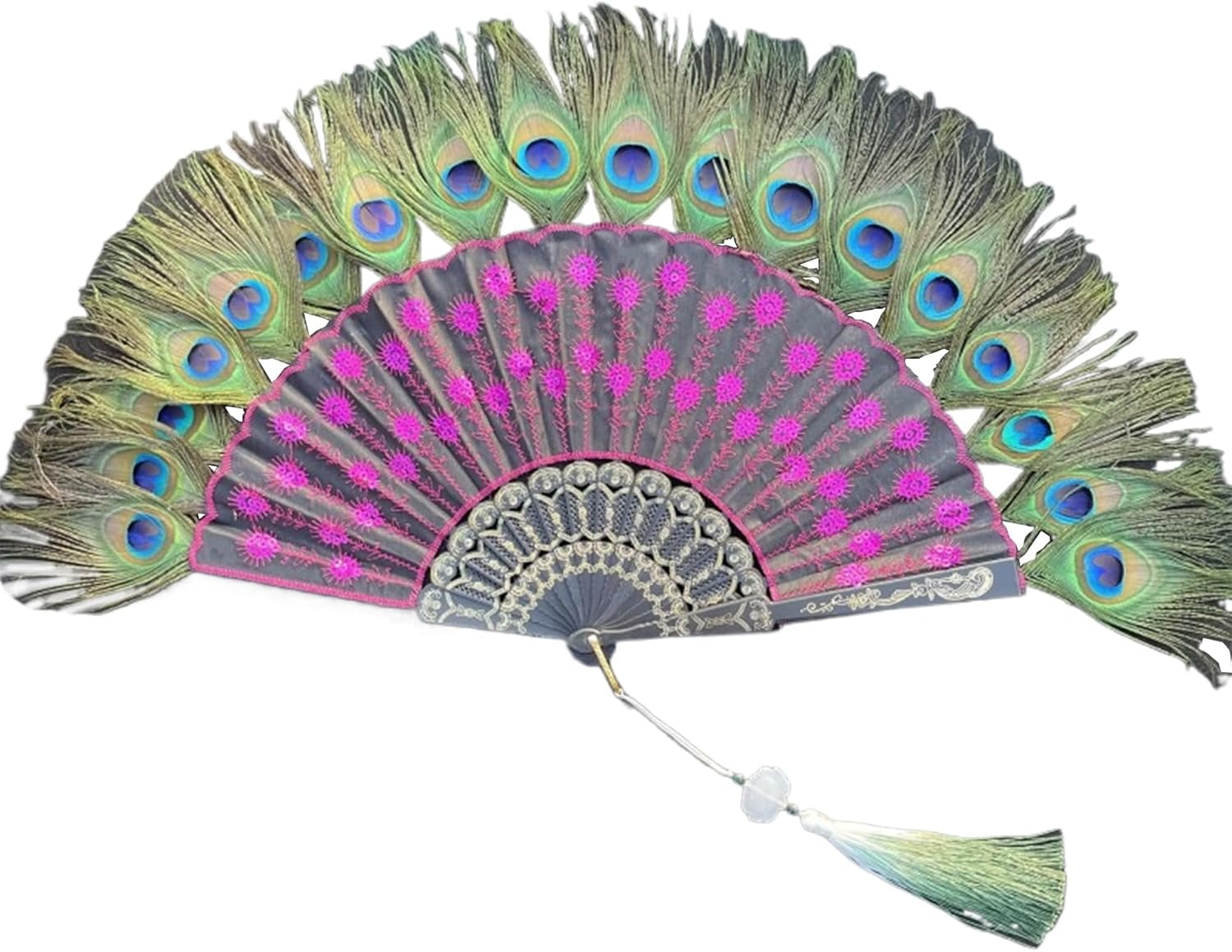 Peacock Feather Hand Fan: Embroidery Peacock Feather Fan, Vintage Style ...