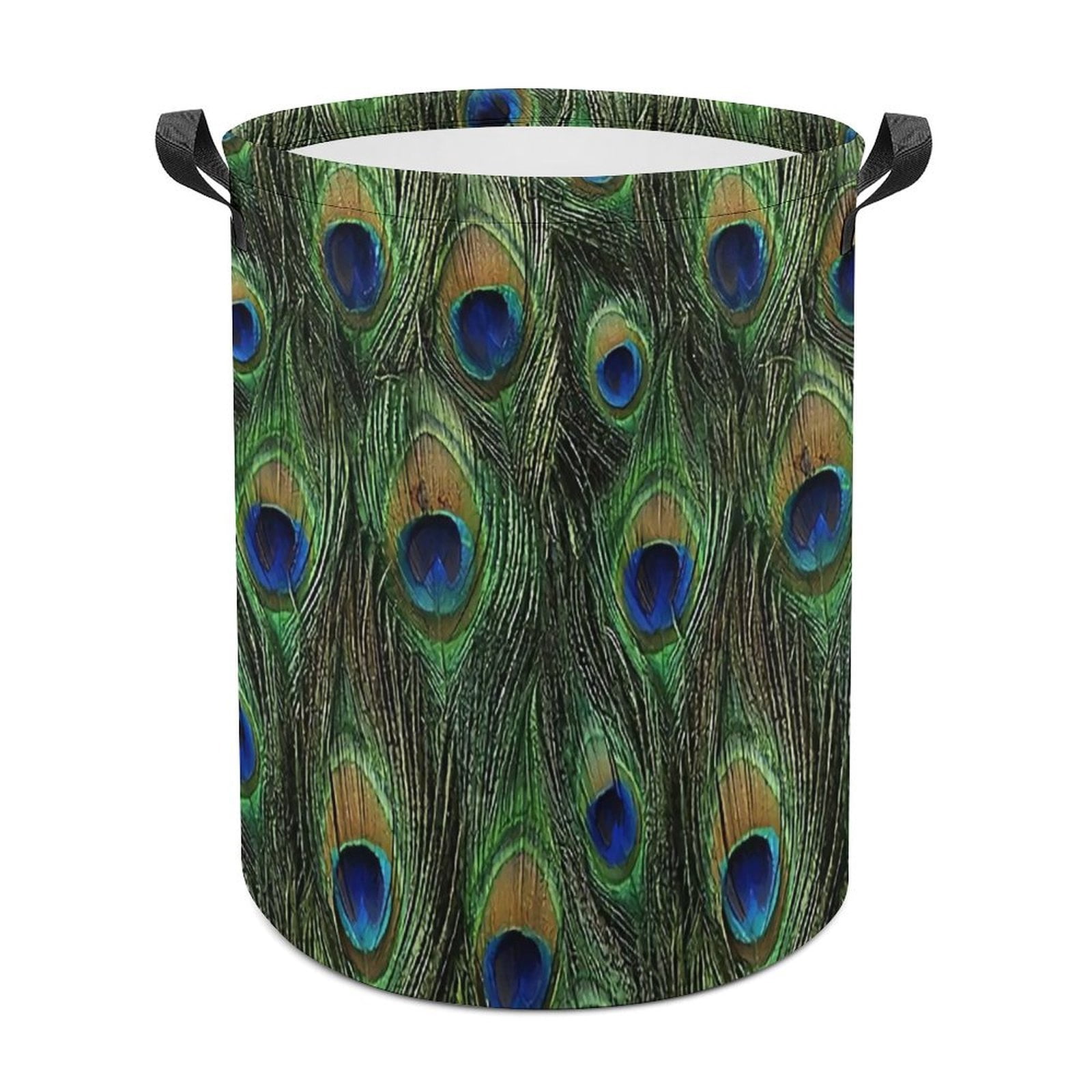 Peacock Feather Laundry Bag, Collapsible Round Laundry Hamper with ...