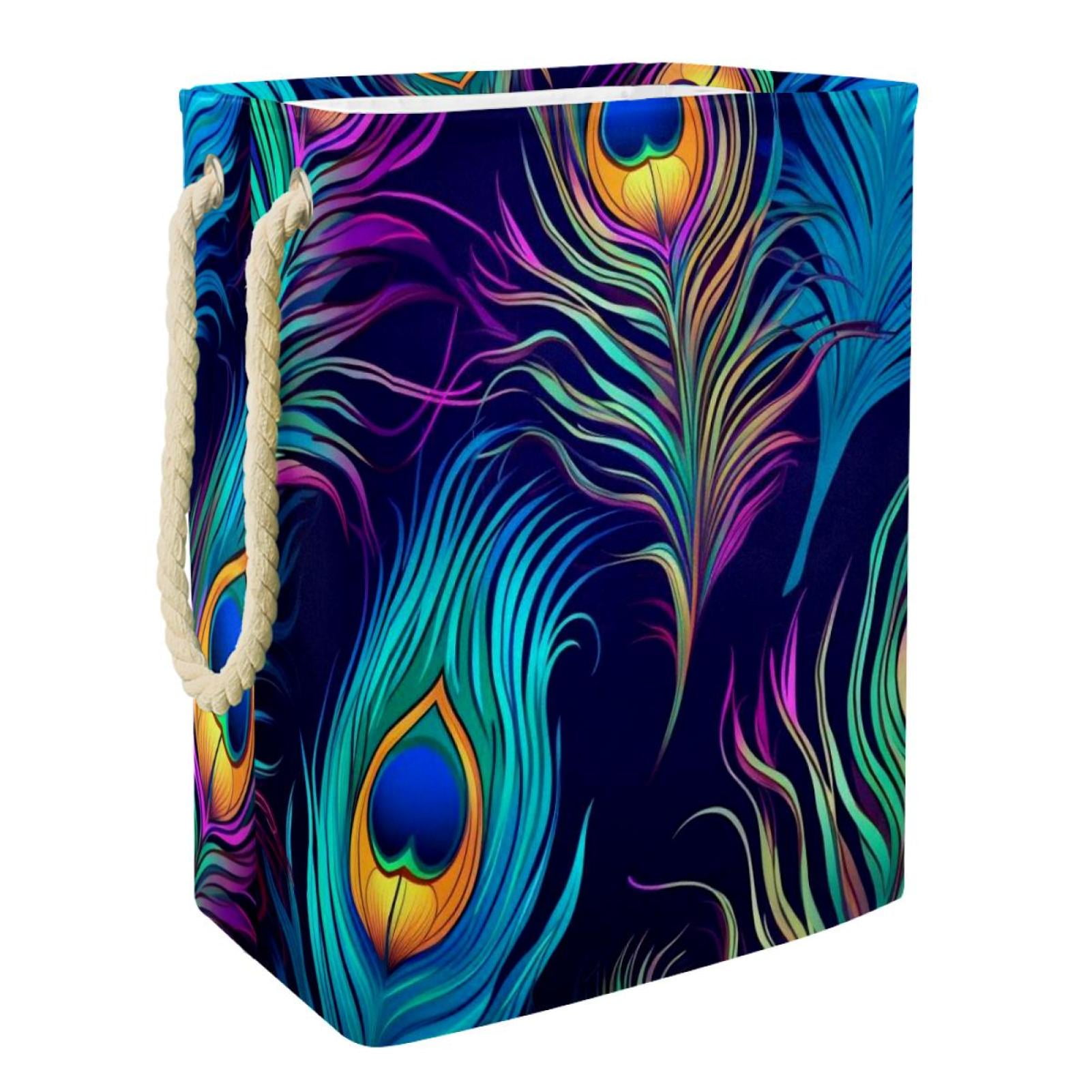 Peacock Feather Laundry Hamper, Collapsible Laundry Baskets Firm ...