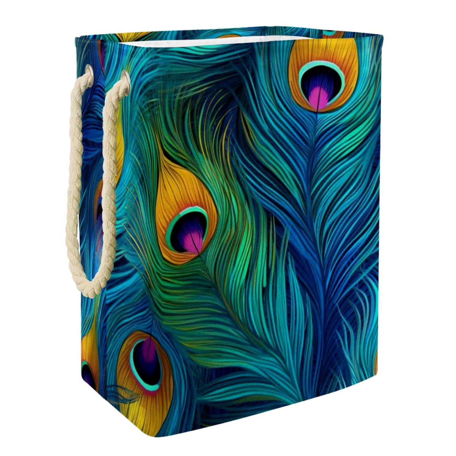 Peacock Feather Laundry Hamper, Collapsible Laundry Baskets Firm ...