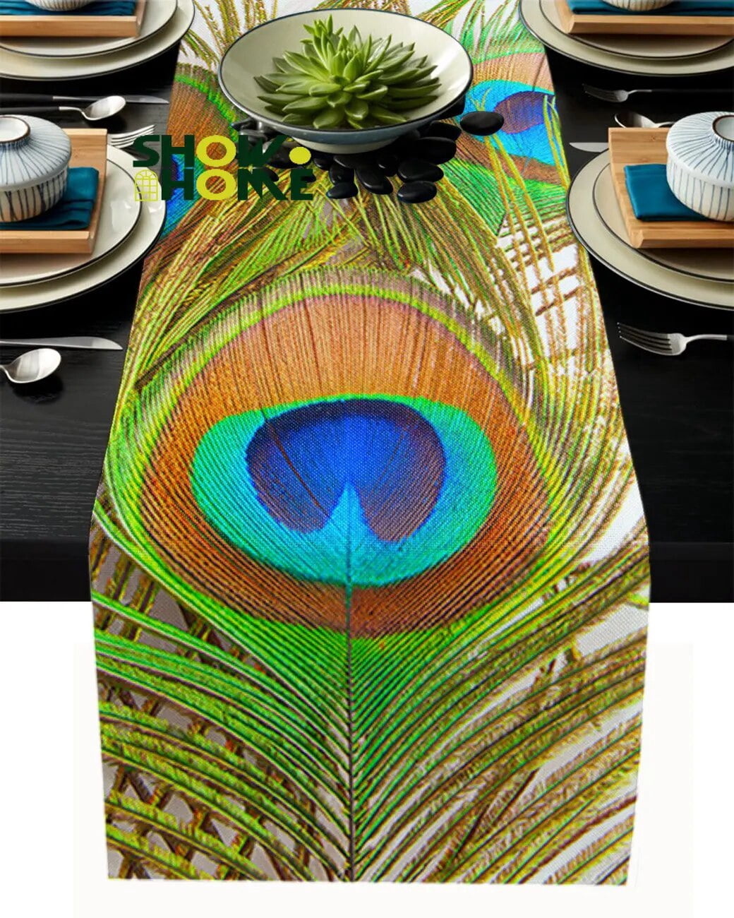 Peacock Feather Modern Table Runner Holiday Party ration Wedding ...