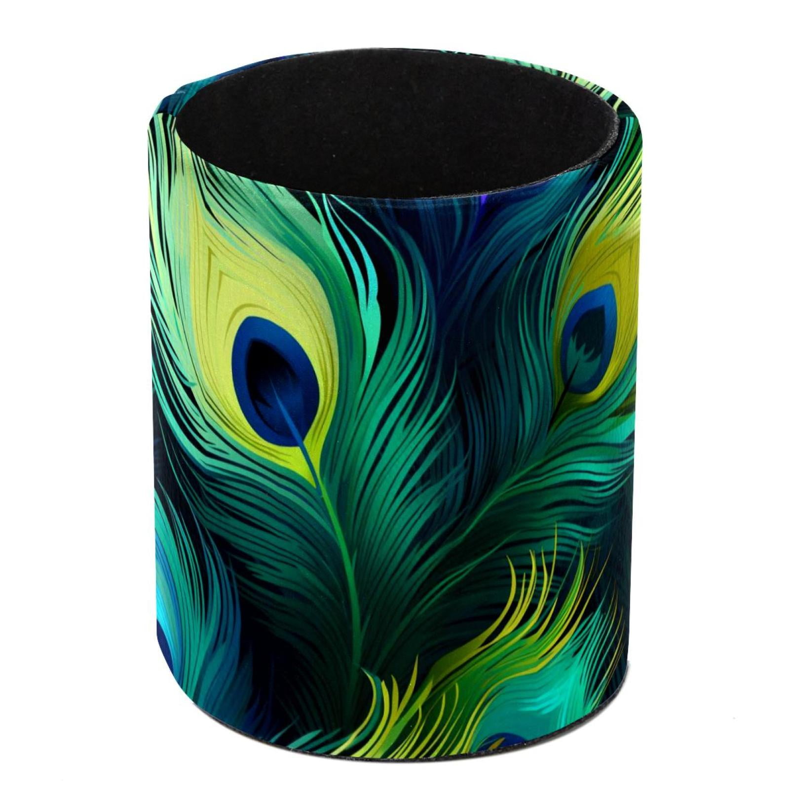 Peacock Feather PVC Pen Holder Multi Pencil Holder for Desk Round ...