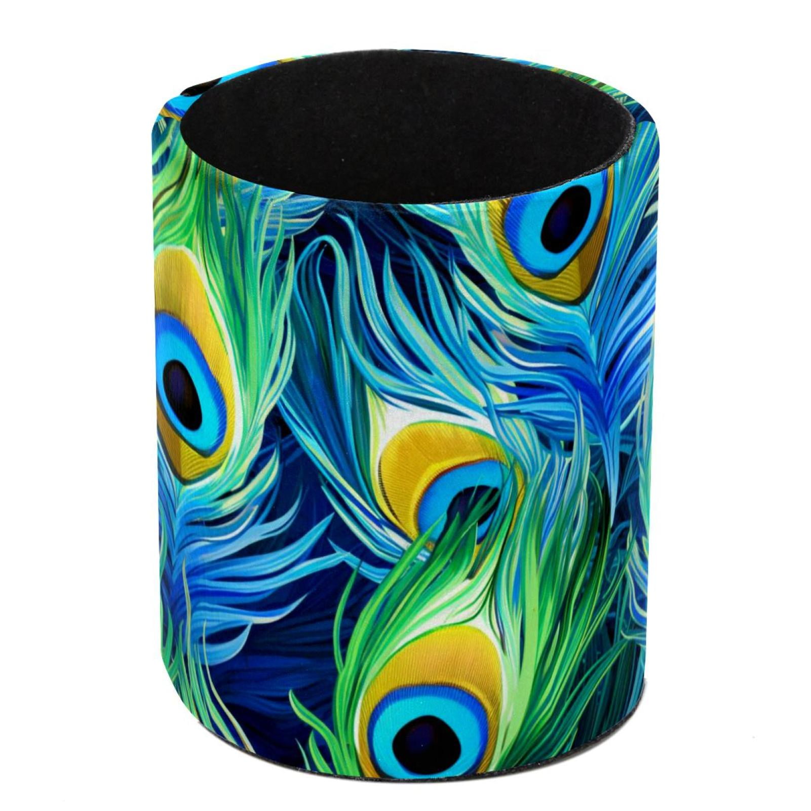 Peacock Feather Pencil/Pen Holder for desk, Round Desktop Organizer for ...