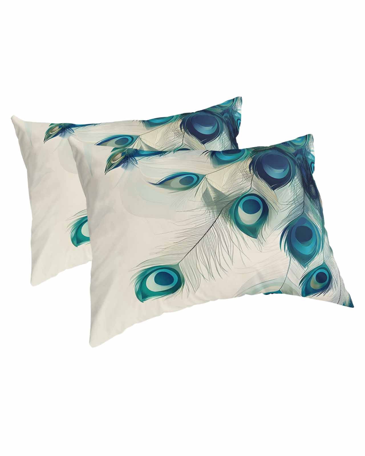 Peacock Feather Pillow Covers Standard Size 2 Pack, Teal Ethnic Rustic ...