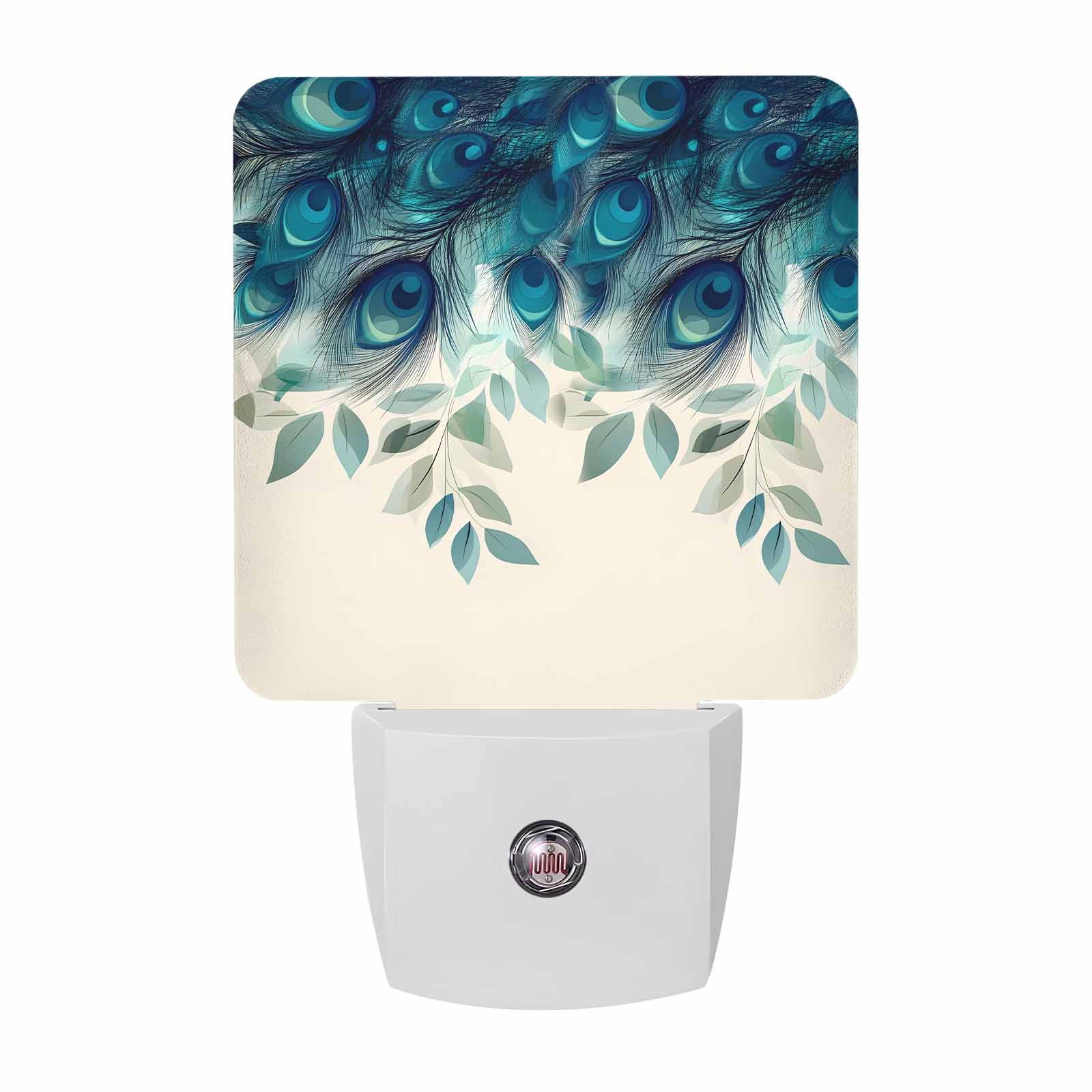 Peacock Feather Plug-in LED Night Lights Teal Green Auto Dusk-to-Dawn ...