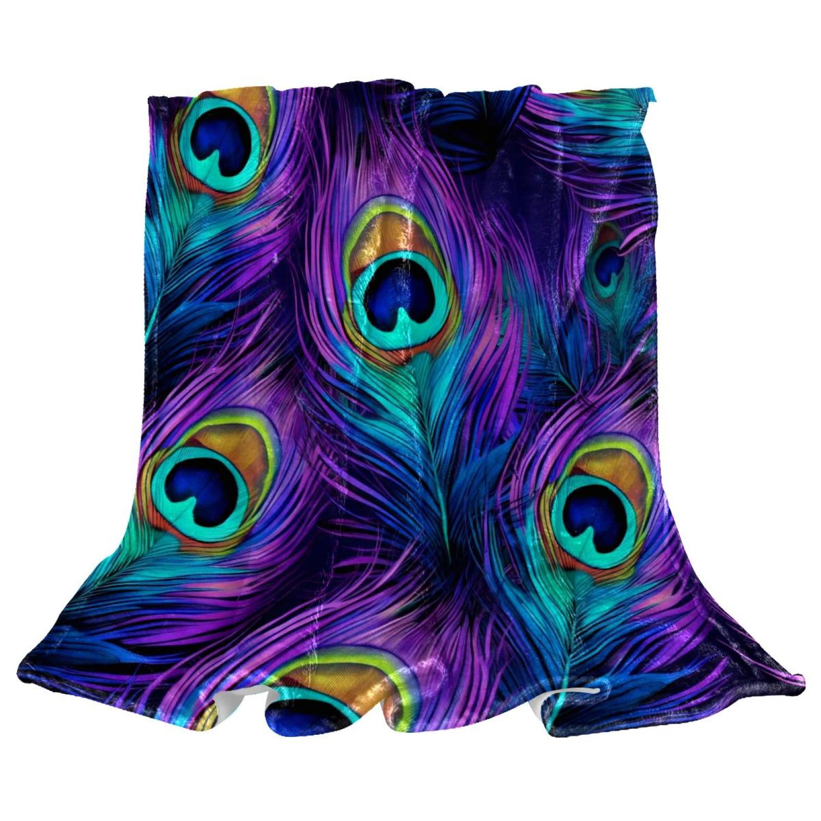 Peacock Feather Plush Throw Blanket for Couch 59" x 79" - Lightweight ...