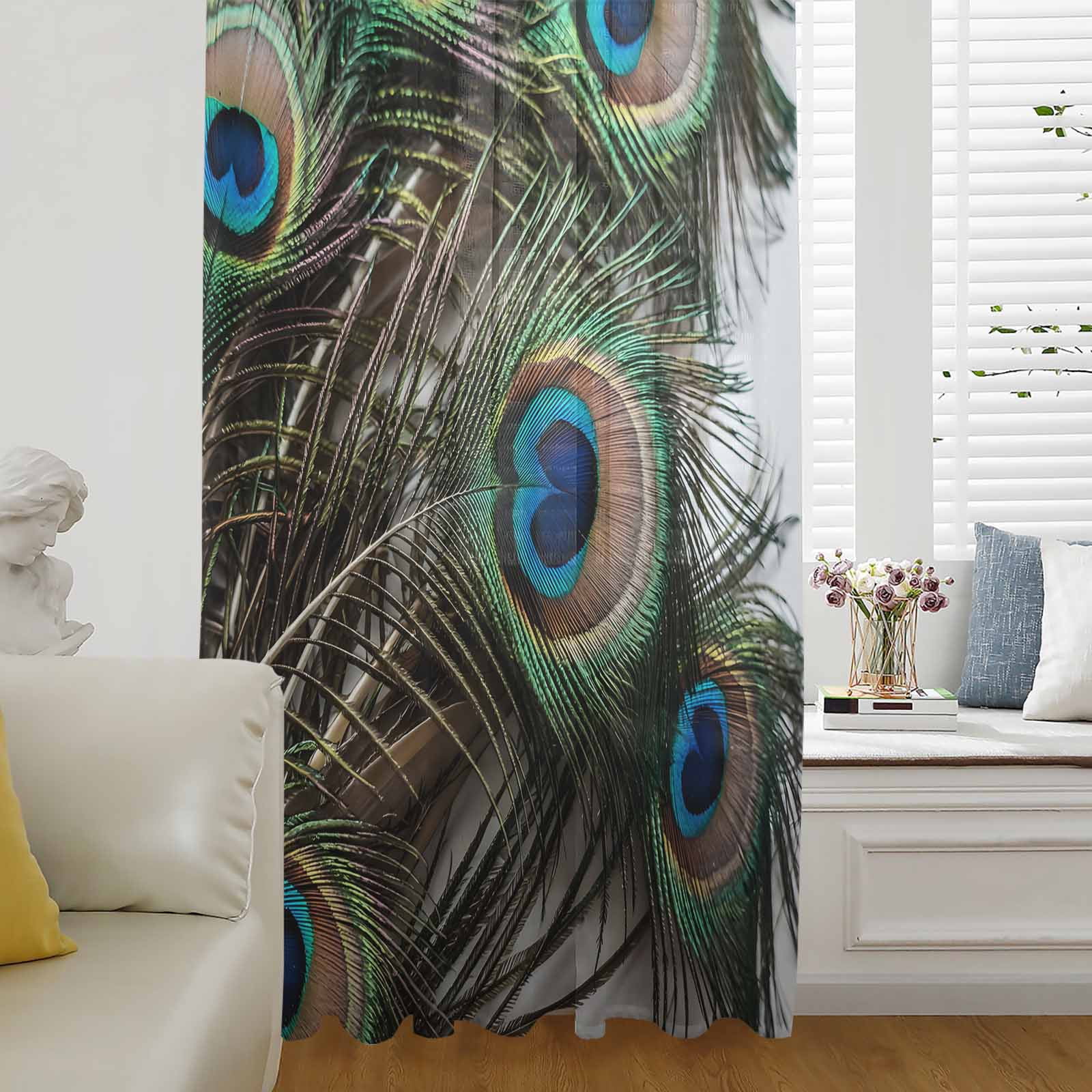 Peacock Feather Semi Sheer Curtains Drapes for Living Room,Bedroom ...
