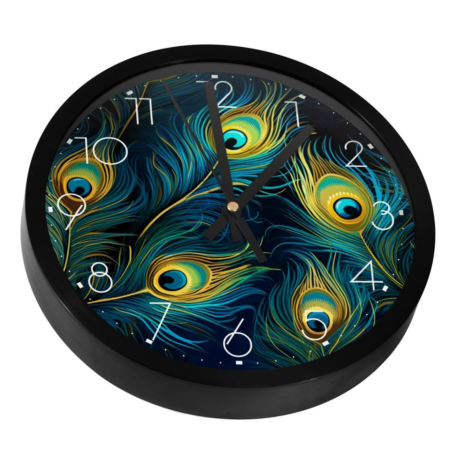 Peacock Feather Silent Wall Clock, Non Ticking Battery Operated 9.8 ...