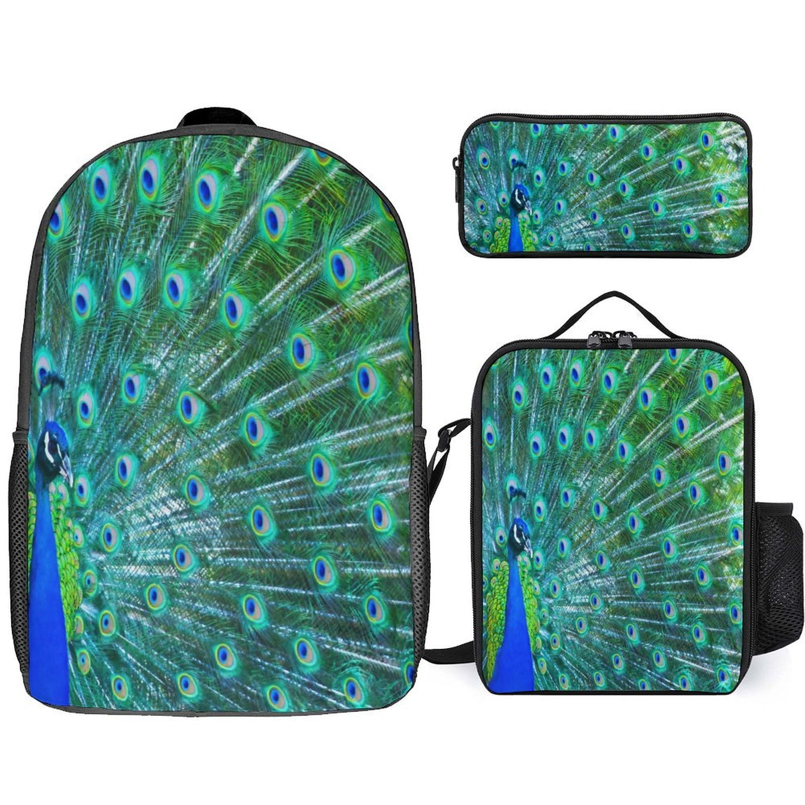 Peacock Feather Splendor 3D Printed 3pcs/Set Bags Laptop Daypack ...