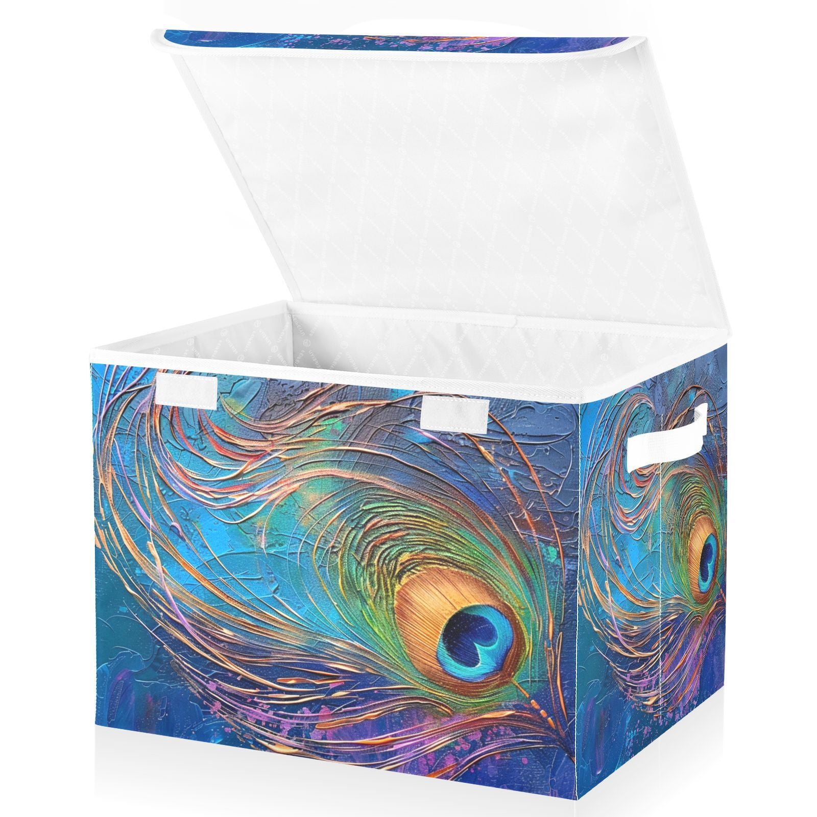 Peacock Feather Storage Basket for Shelves Foldable Container Organizer ...