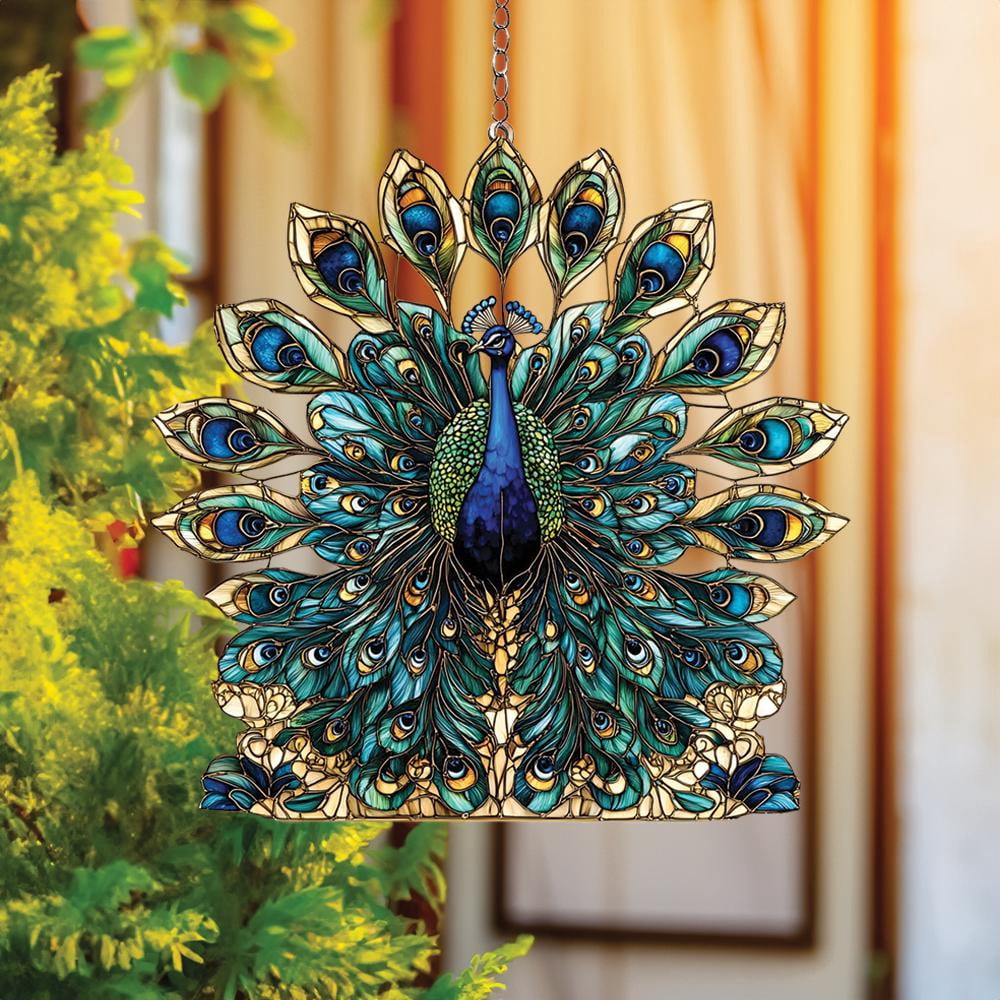 Peacock Feather Suncatcher, Acrylic Hanging Art with Elegant Blue and ...
