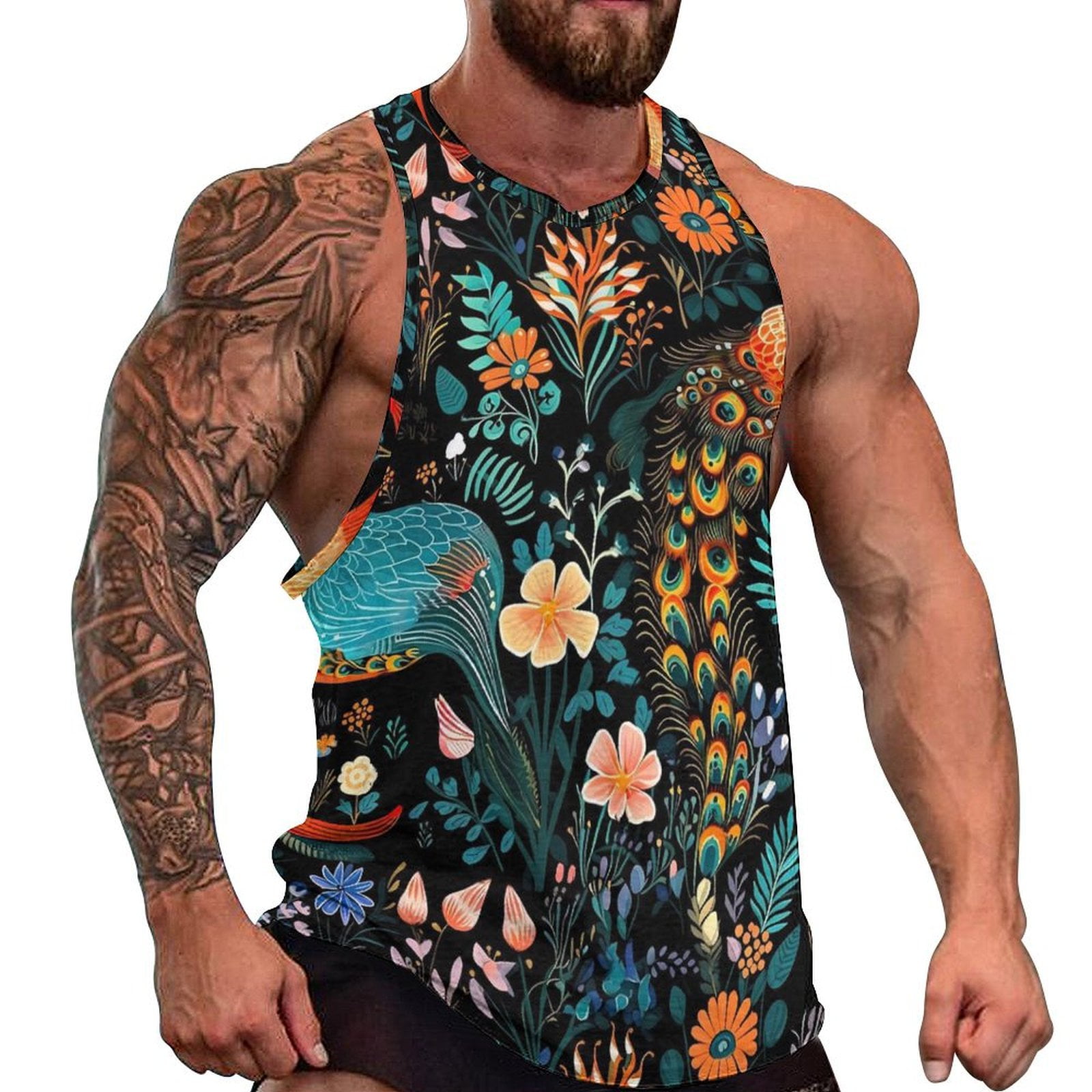 Peacock Feather Tank Top Man's Animal Print Workout Oversized Tops ...