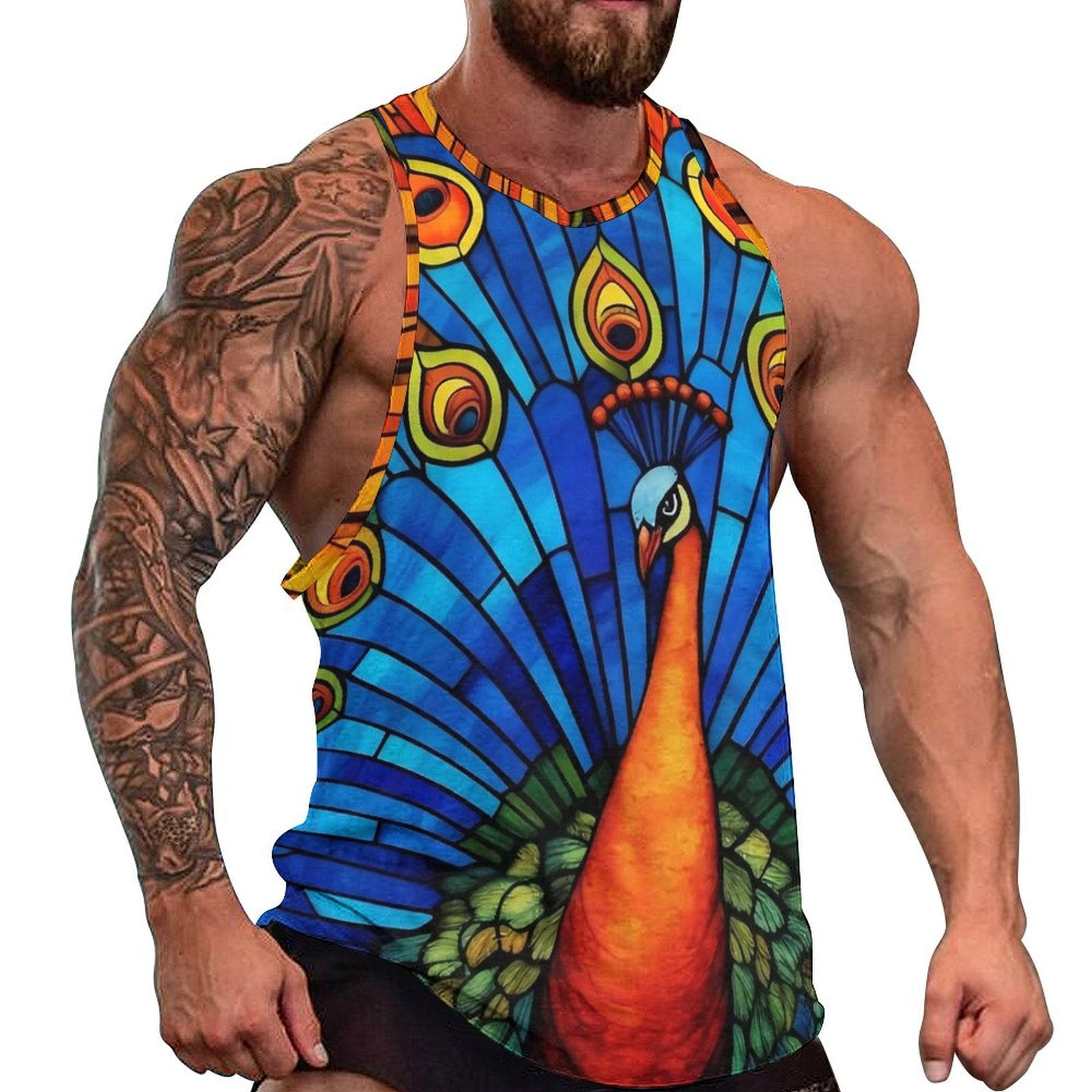Peacock Feather Tank Top Man's Animal Print Workout Oversized Tops ...