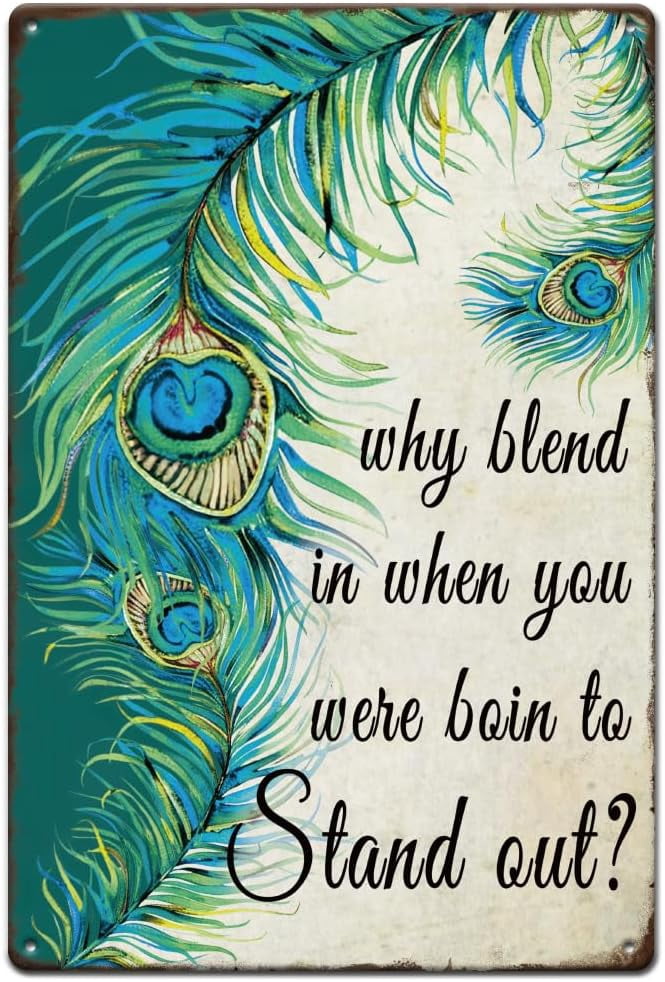 Peacock Feather Vintage Metal Tin Sign Motivational Text Poster Retro Metal Signs Vintage Metal ...