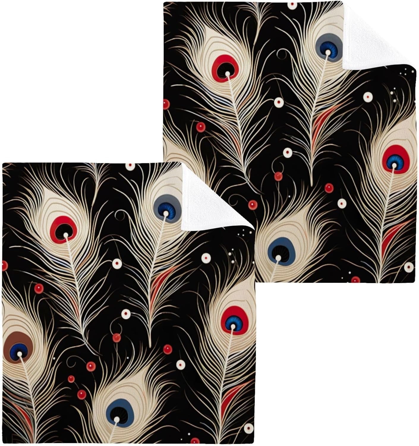 Peacock Feather Washcloths Set of 2-12 x 12 inch Pure Cotton Wash Cloth ...