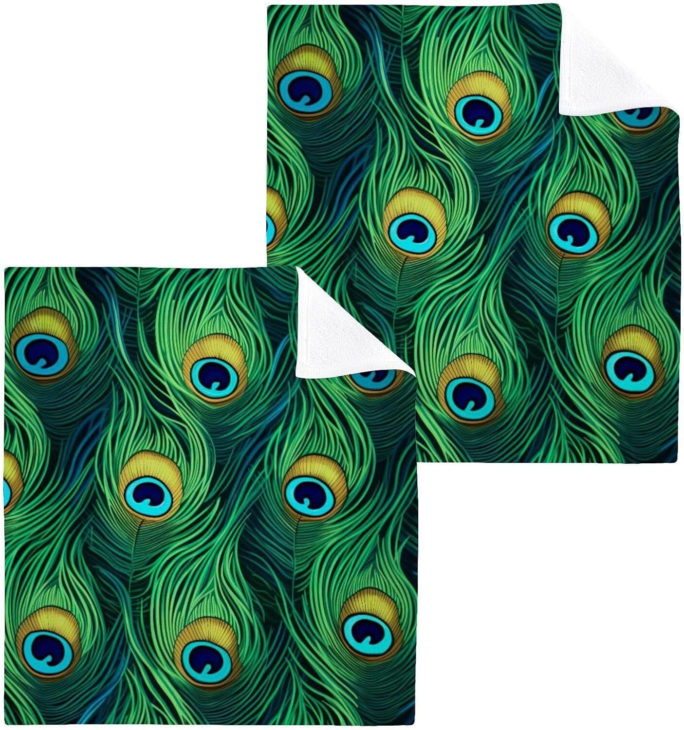 Peacock Feather Washcloths Set of 2-12 x 12 inch Pure Cotton Wash Cloth ...