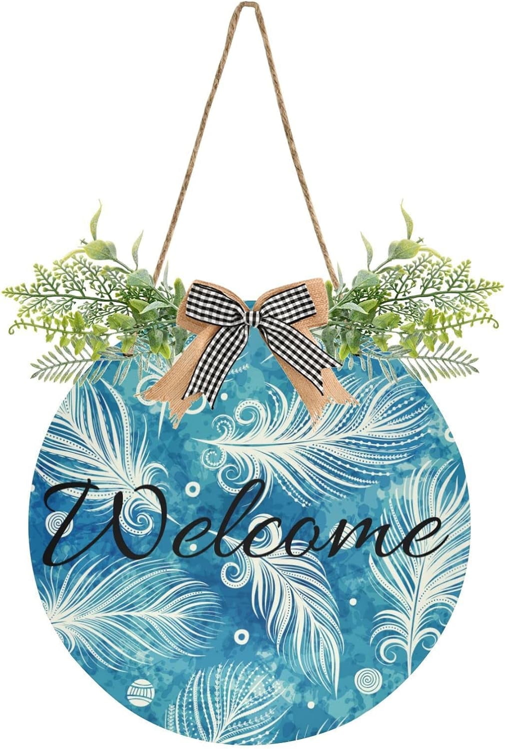Peacock Feather Welcome Sign for Front Door, Round Sign Hanging Welcome ...
