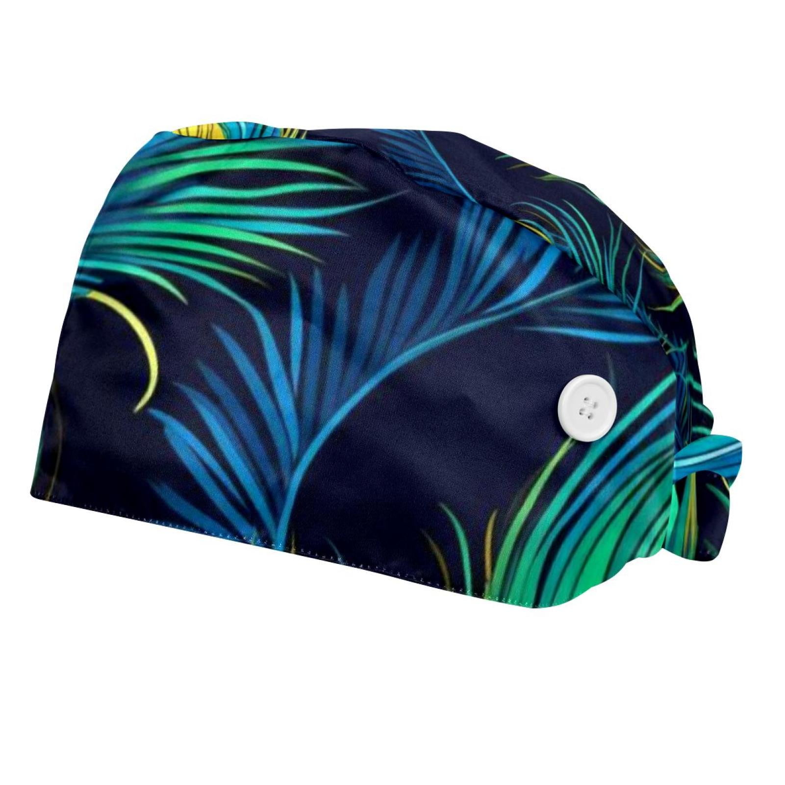 Peacock Feather Working Cap with Button, Cotton Working Hat Sweatband ...