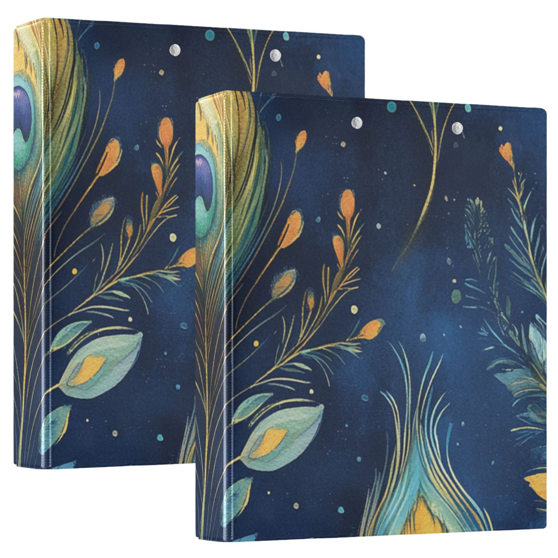 Peacock Feather and Leaves 3 Ring Binders 1.5 inch Hardcover File ...
