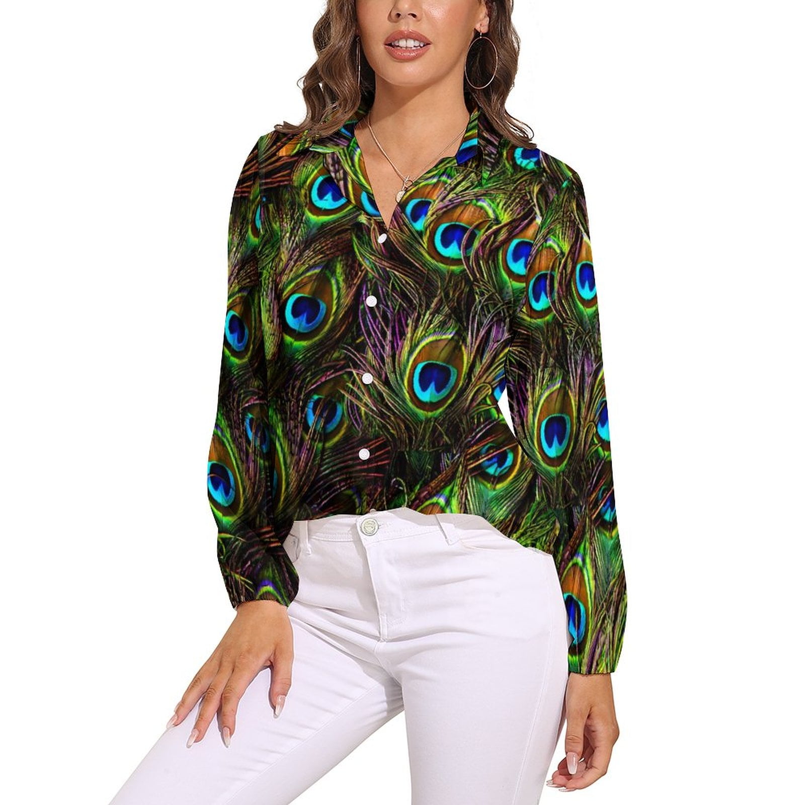 Peacock Feathers Blouse Light Aqua Cool Design Blouses Women Long ...