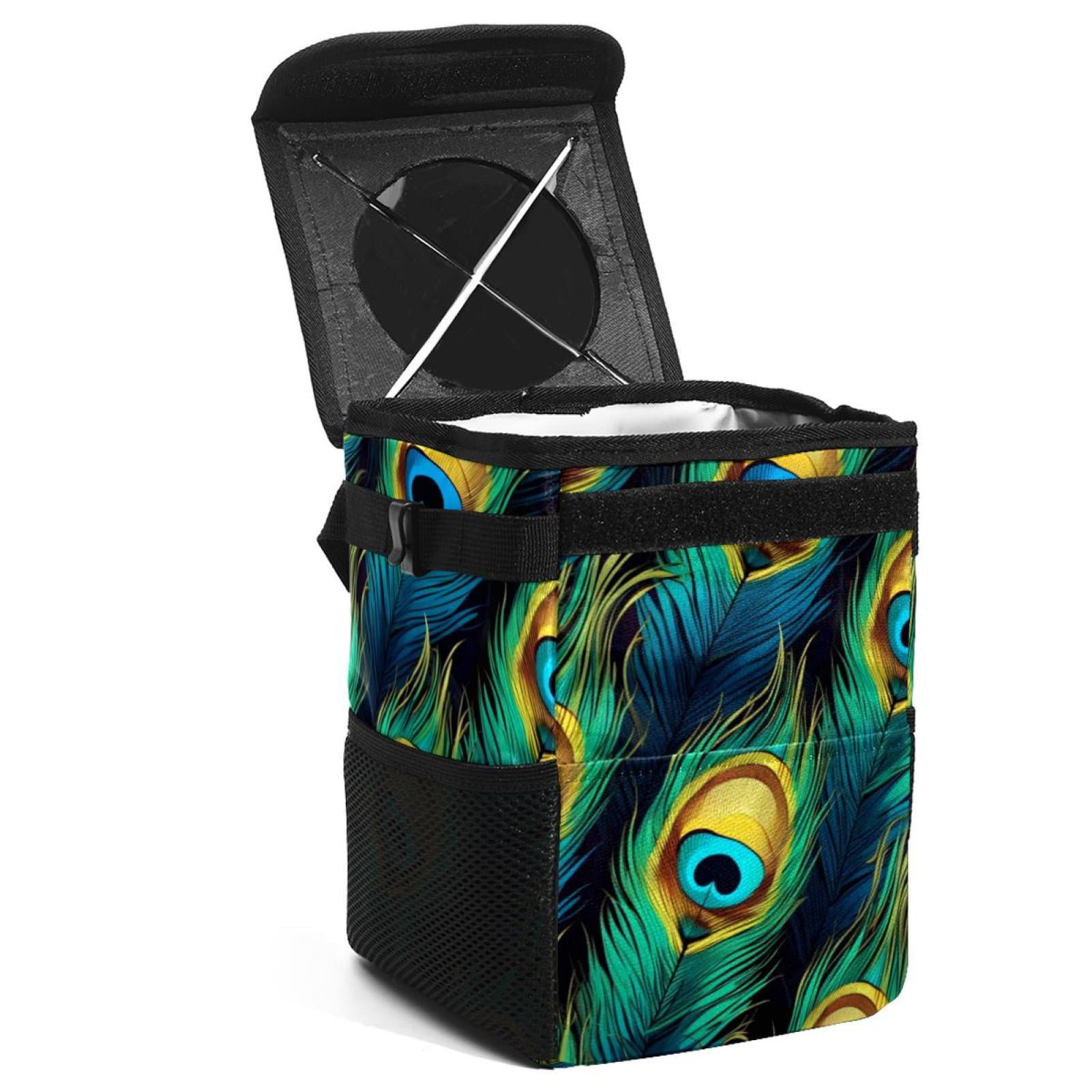 Peacock Feathers Car Garbage Can - Foldable, with Lid, Leak-proof ...