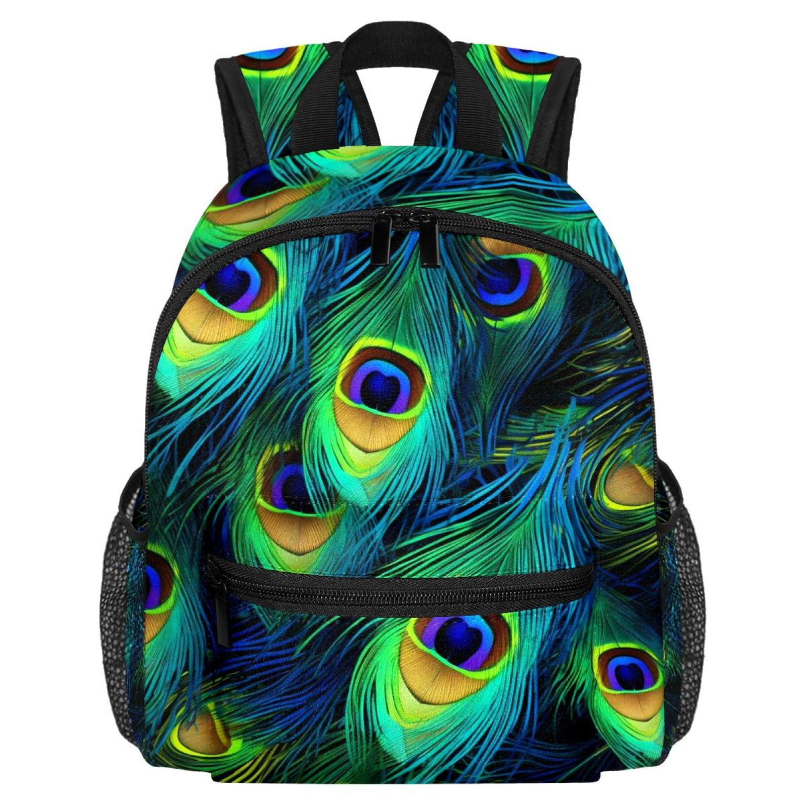 Peacock Feathers Cute Adjustable Shoulder Strap Backpack with Large ...
