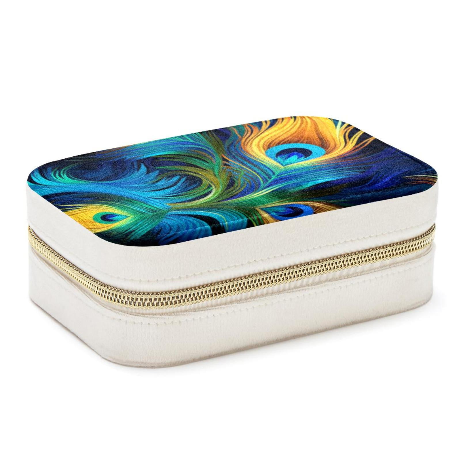 Peacock Feathers Decorative Velvet Earring Holder Display Case Storage ...