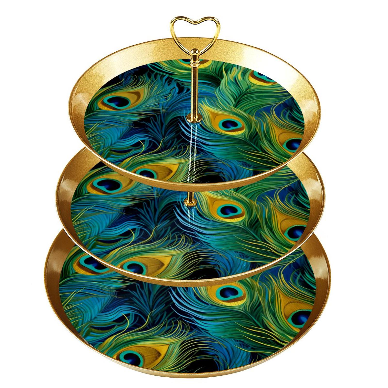 Peacock Feathers Elegant Dessert Table Cupcake Stands with Plastic ...