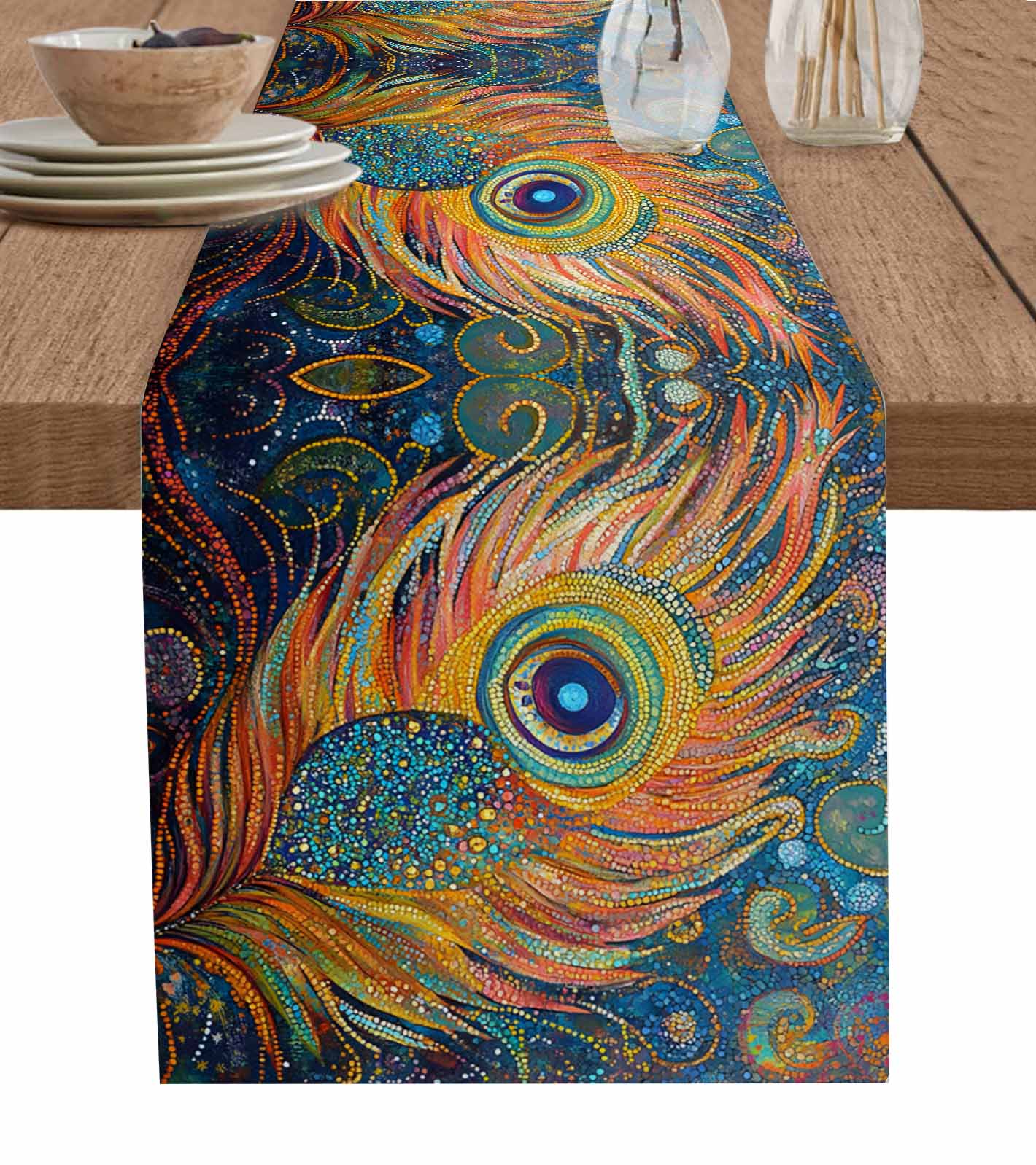 Peacock Feathers Eye Burlap Cotton Table Runner 18x72 Inches Long ...
