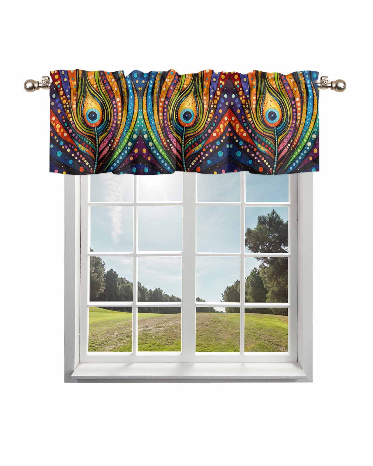 Peacock Feathers Eye Curtain Valance for Windows/Living Room/Kitchen ...