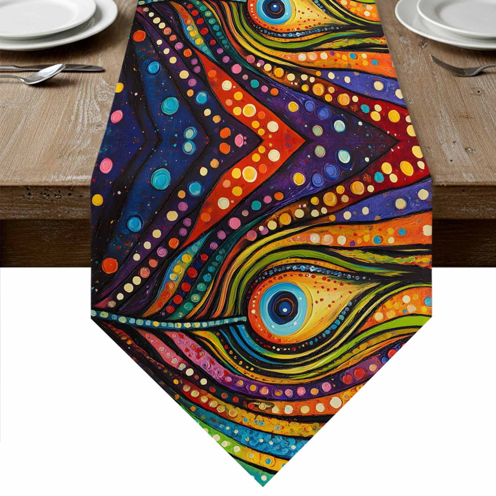 Peacock Feathers Eye Table Runner Linen Burlap Table Runner 70 Inches ...