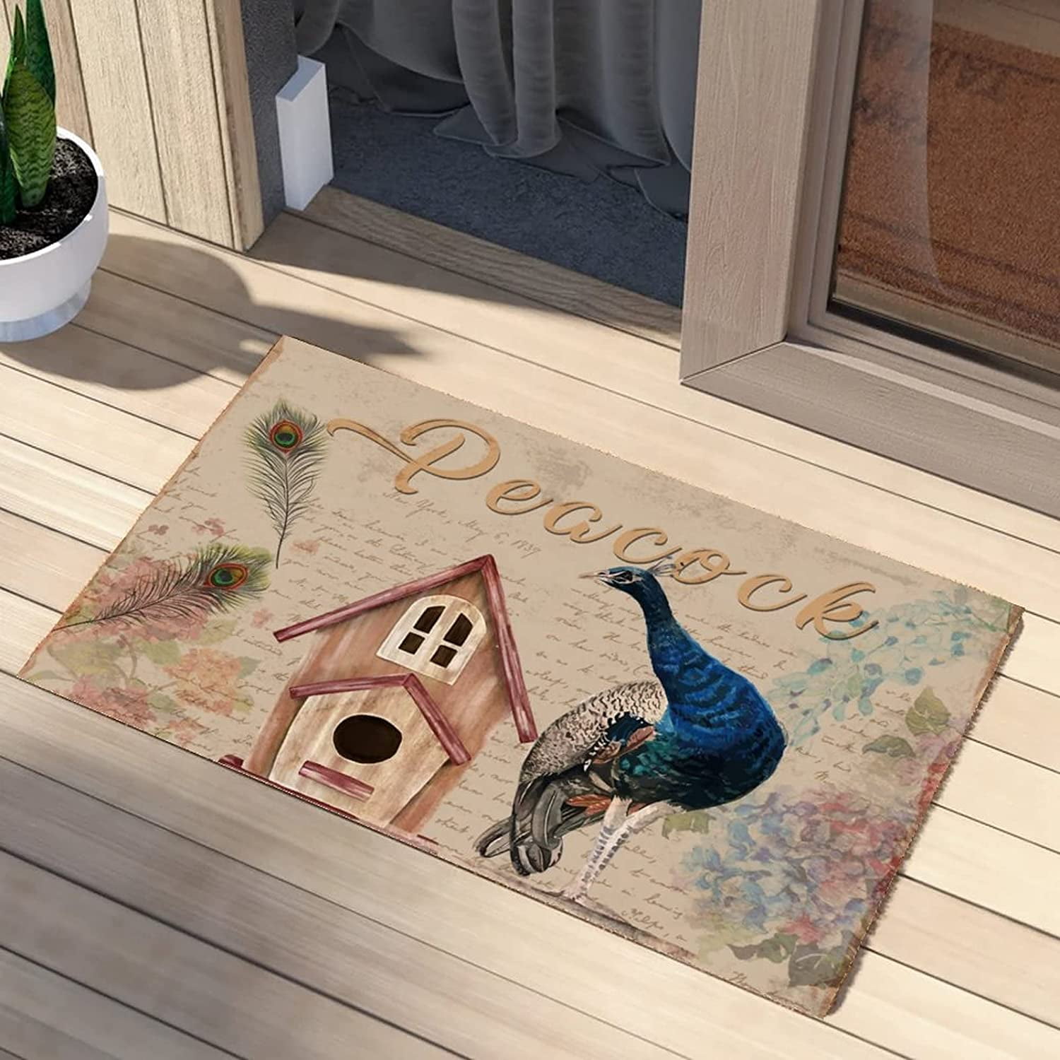 Peacock Feathers Flowers Door Mats Coconut Coir Front Door Porch ...